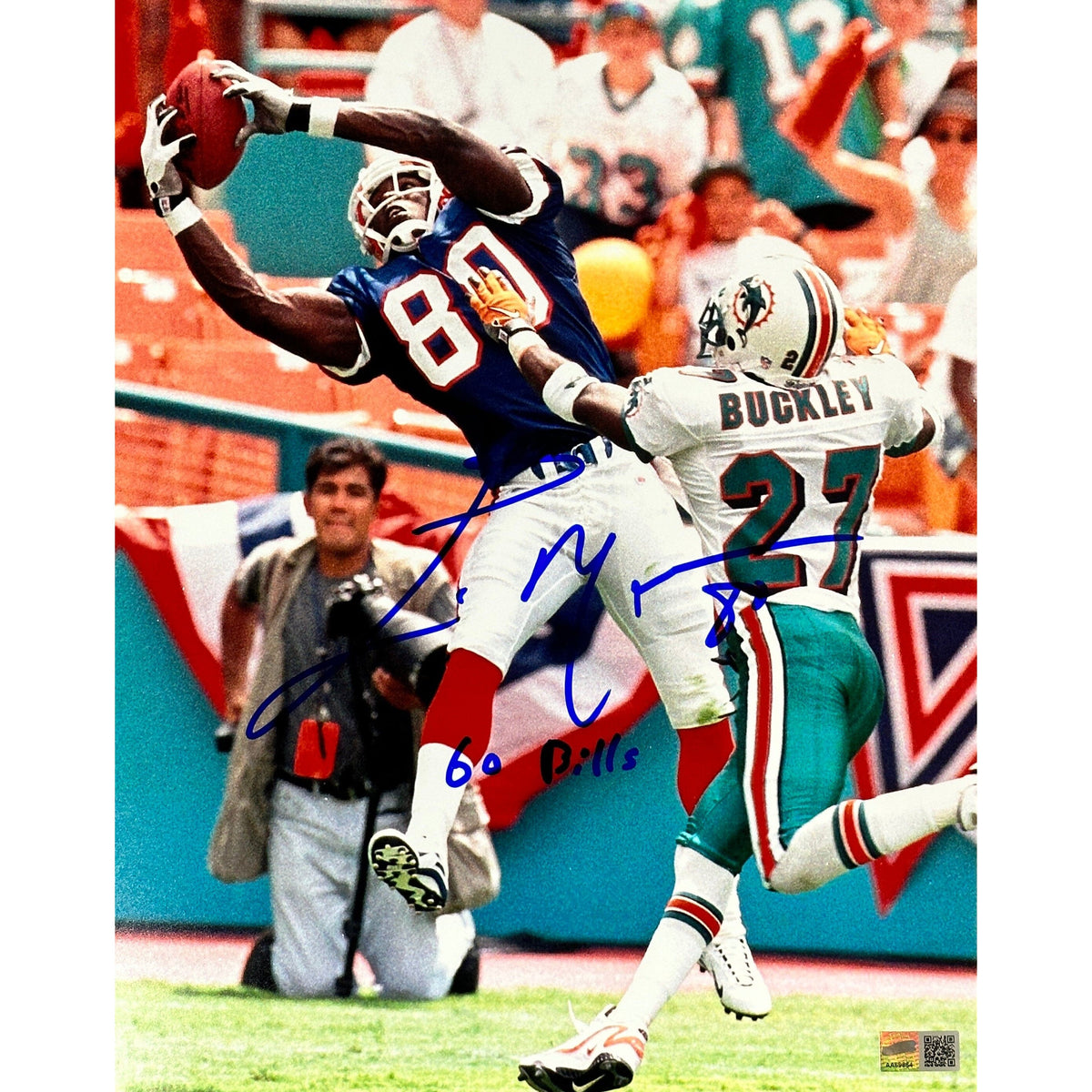 Eric Moulds Signed Catch Vs. Miami 11x14 Photo with Go Bills! — TSE Buffalo