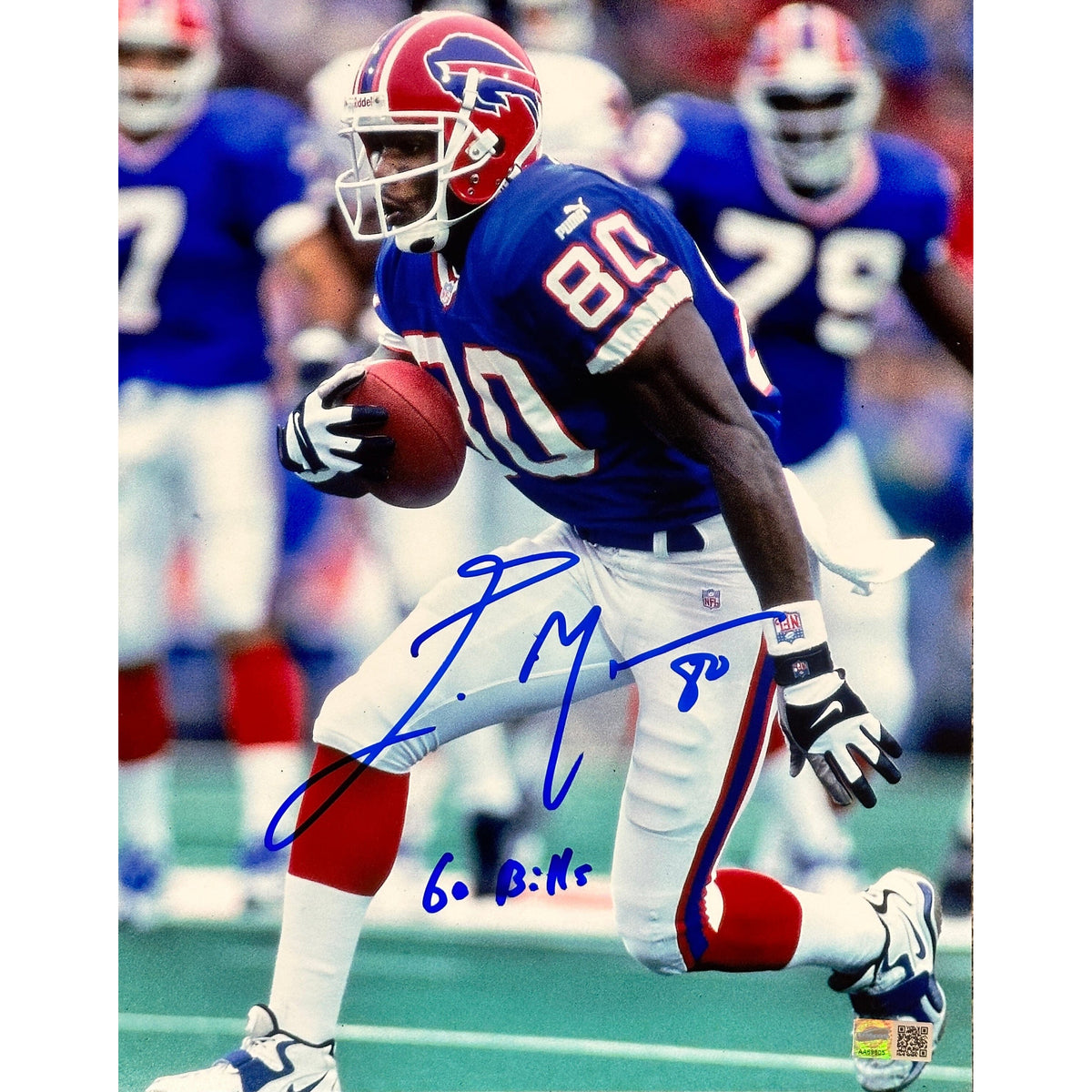 Eric Moulds Signed Running in Blue 11x14 Photo with Go Bills! — TSE Buffalo