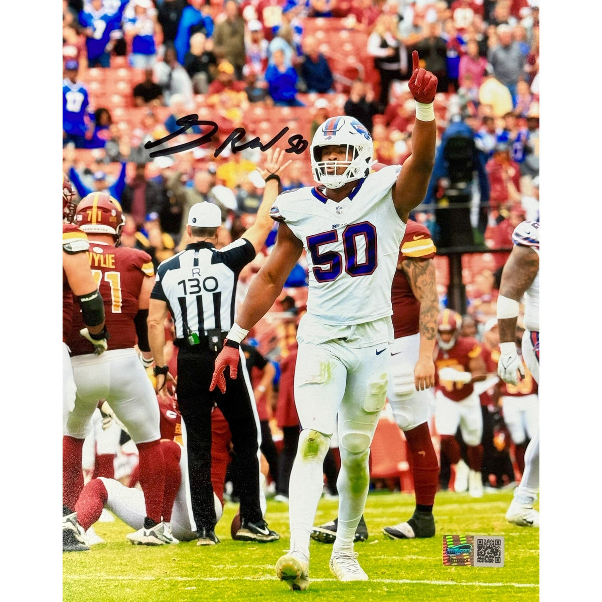 Greg Rousseau Signed Pointing vs Commanders Photo — TSE Buffalo