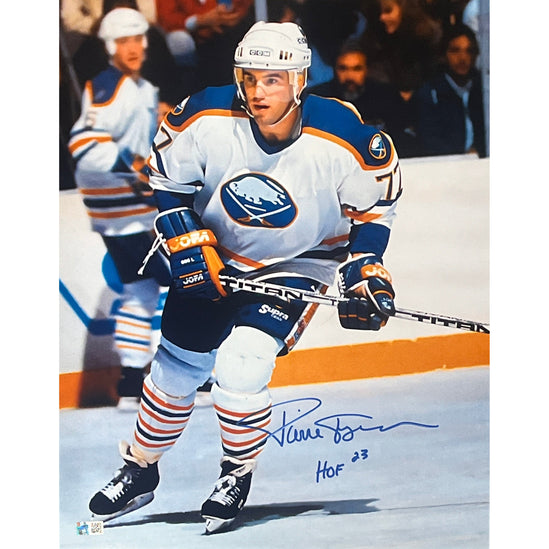 Pierre Turgeon Signed in White 16x20 Photo with HOF 23 — TSE Buffalo