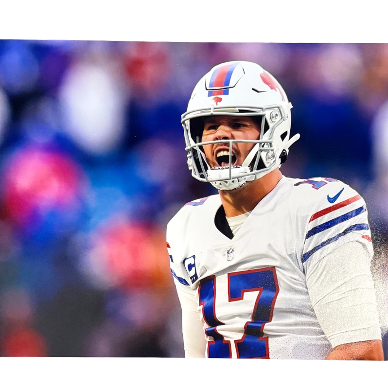 Josh Allen Unsigned Screaming in White 8x10 Photo — TSE Buffalo