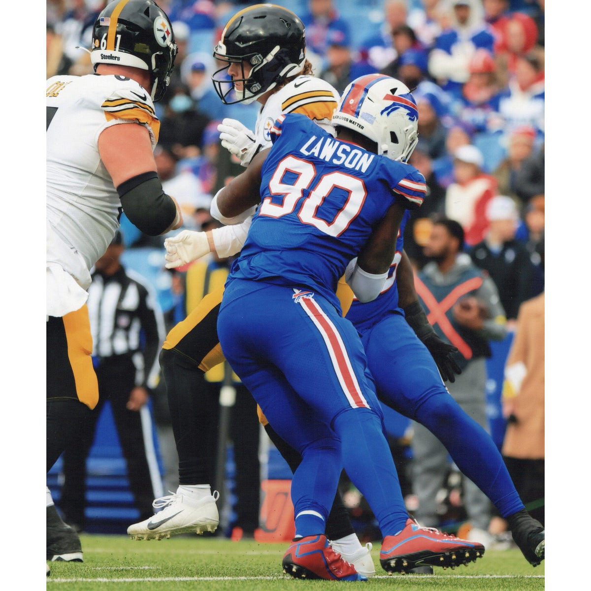 Shaq Lawson Hitting Kenny Pickett in Blue Unsigned 8x10 Photo — TSE Buffalo