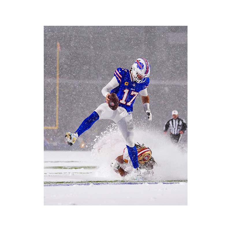Josh Allen SNOW 49ers Missed Tackle Unsigned Photo — TSE Buffalo